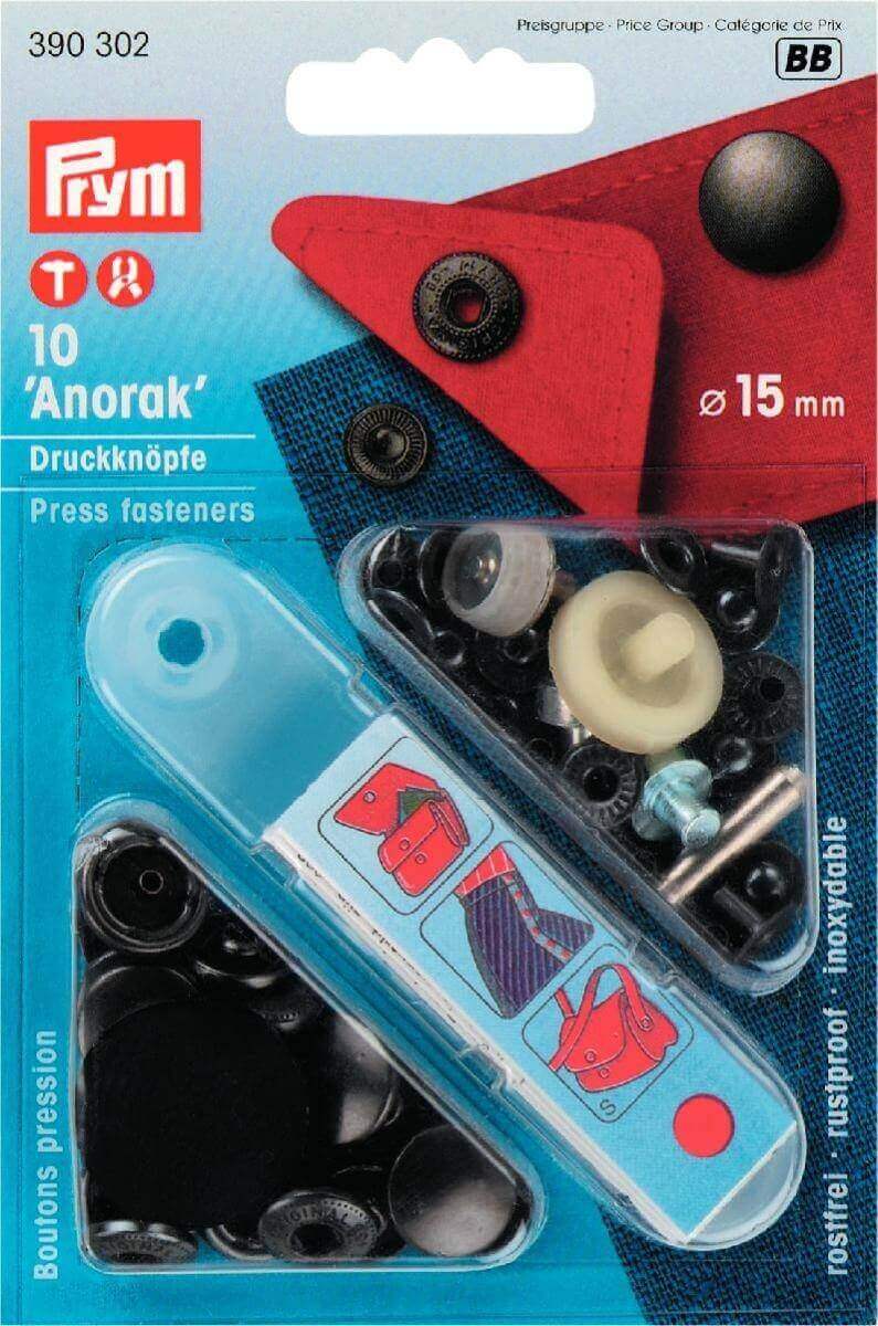 390302, Prym 15mm Anorak poppa fasteners in with tool - card ...